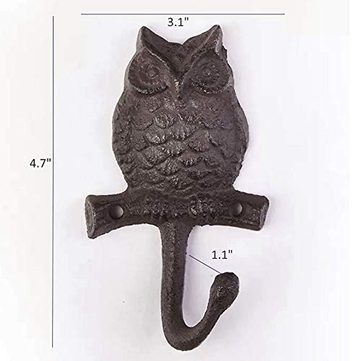 Lemonadeus Metal Wall Mount Hook Leash Holder Coat Hat Hanger Cast Iron Garden Hook with Screws (owl Hook （Set of 3）)