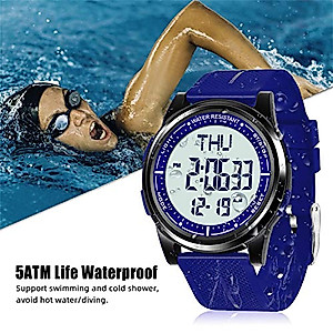 Beeasy Mens Digital Watch Waterproof with Alarm Stopwatch Countdown Timer Dual Time, 12/24 Hours Thin Digital Wrist Watches for Men Women, Blue