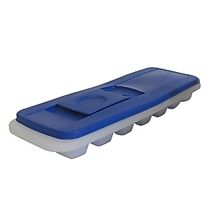 Set of 2 No Spill Ice Cube Tray with Removable Cover Blue Easy Release, Stackable, Compact, Odorless, BPA-Free Ice Molding Trays For Whiskey, Cold Drinks, Cocktails & Juice