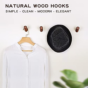 Felidio Wood Wall Hooks, 4 Pack Coat Hooks Wall Mounted Rustic Wooden Hooks Heavy Duty Robe Hook Hat Rack | Hooks for Hanging Bathroom Towels Clothes Hanger (Walnut Wood)