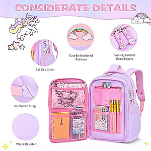 Backpacks for Girls School Kids Backpack Bookbags with Insulated Lunch Box Set for School Elementary Girl, Tie Dye School Bag with Compartments 16 * 11.5 * 7.5, Solid Purple