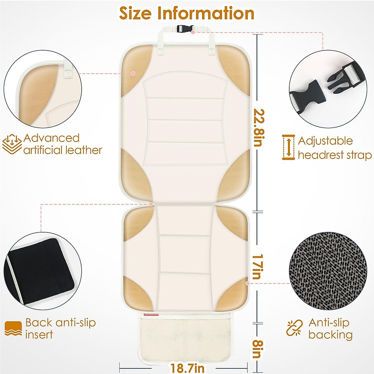 Sinvitron Car Seat Protector for Child Car Seat, Car Seat Mat for Leather Seats, Non-Slip Backing, 2 Mesh Pockets,Waterproof Seat Covers for Cars,Vehicles,Baby (2-Pack)