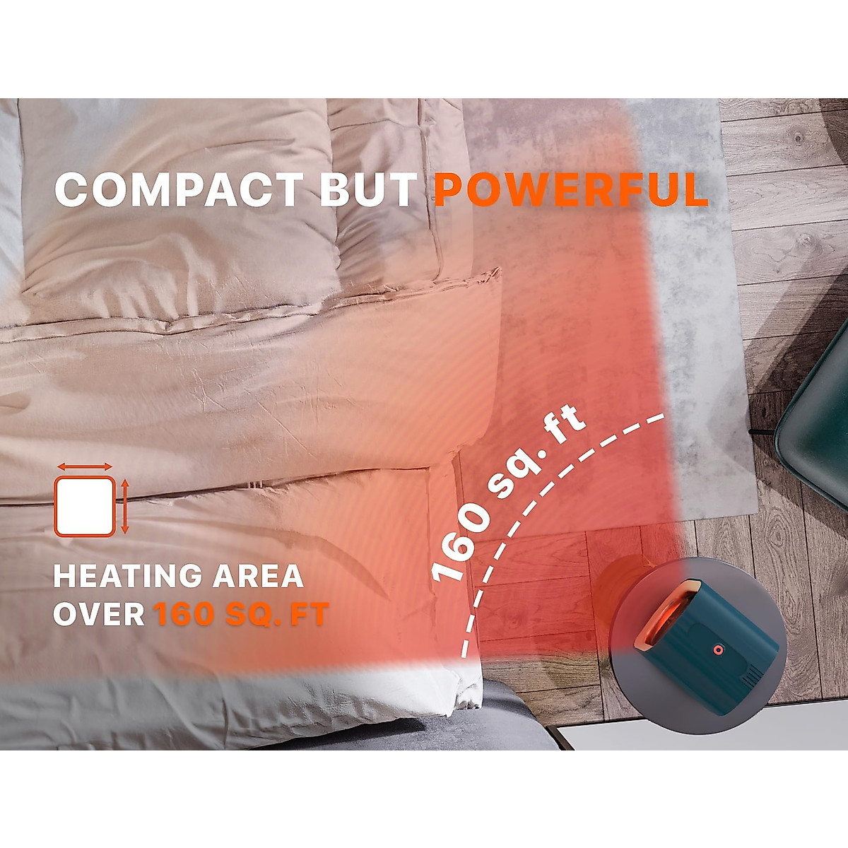 Ceramic Space Heater for Indoor Use, Overheat Protection, Tip-Over Protection, Low Noise Heating, Safe Electric PTC Portable Fan for Office Home Room, White Smart Handy Warmer for Bedroom Desktop