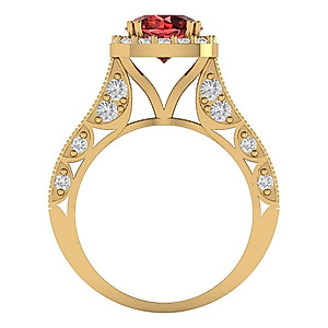 Clara Pucci 1.92ct Round Cut Solitaire Halo Natural Scarlet Red Garnet VVS1 Designer Modern Statement Accent Ring Solid 14k Yellow Gold