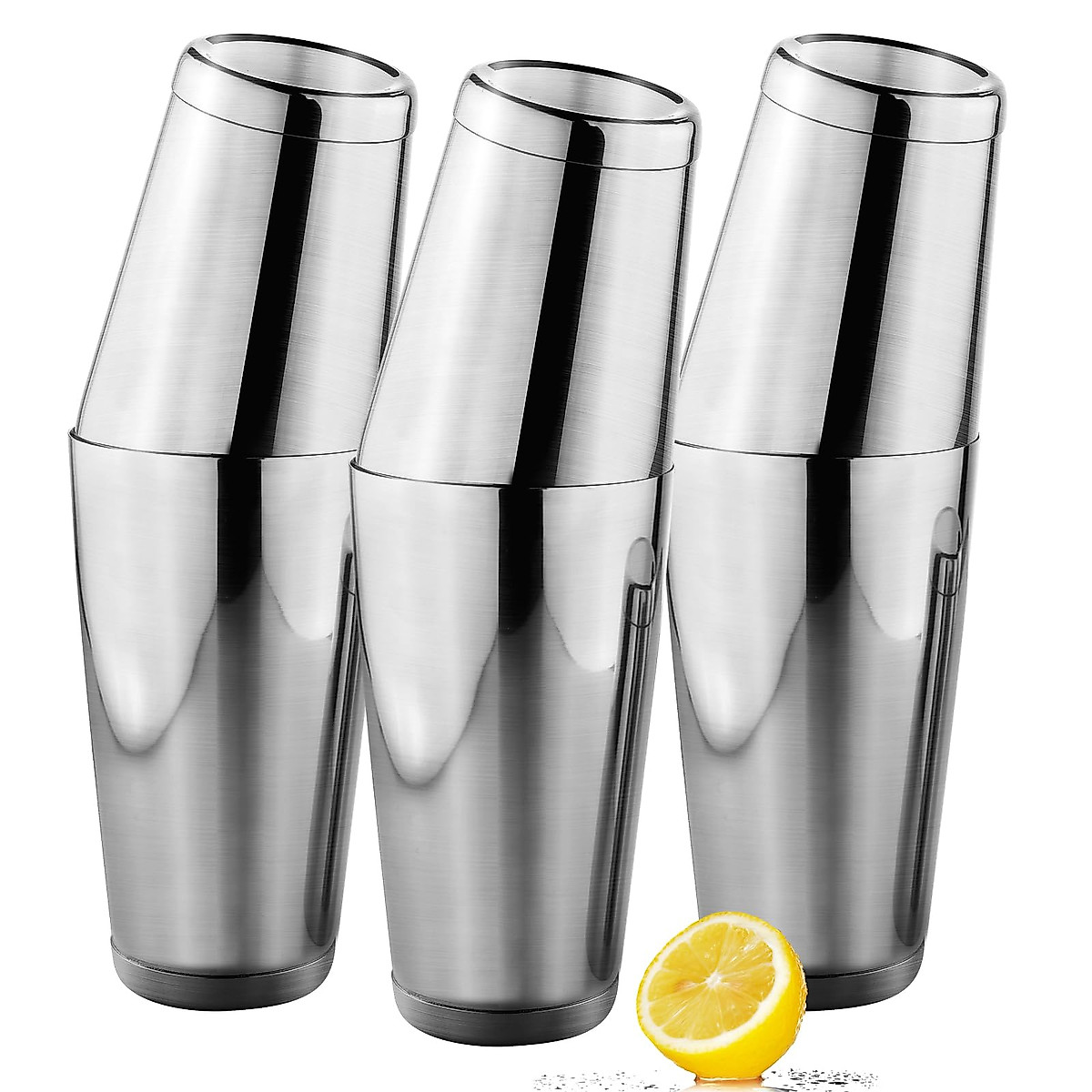 Stainless Steel Cocktail Shaker - 2 Piece 18oz & 28oz Boston Cocktail Shaker Bar Shaker Set Martini Shaker Set Bartender Shakers for Bartending - Silver 6 Pack