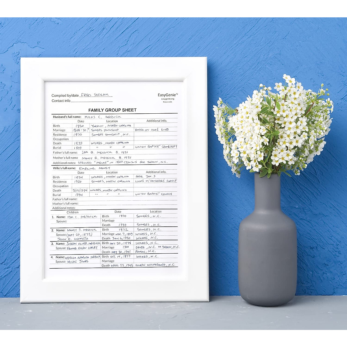 LARGE PRINT Two-Sided Family Group Sheets for Ancestry (30 Sheets) by EasyGenie | Archival-Quality Genealogy Forms