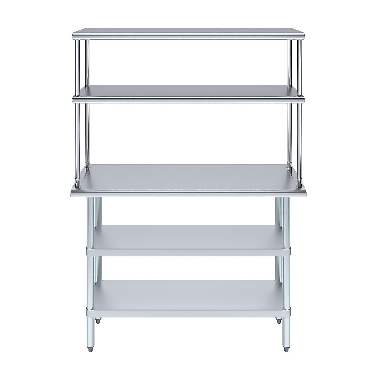 Amgood Stainless Steel Work Table with 2 Shelves | Metal Kitchen Prep Table & Shelving Combo (14" x 48" Table with 2 Shelves + 12" Overshelf)