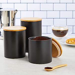 Farmlyn Creek Set of 3 Matte Black Kitchen Canister with Airtight Wooden Bamboo Lids, Kitchen Counter Containers, Food Storage Jars, Ideal for Storing Sugar, Coffee and Other Dry Goods, (3 Sizes)