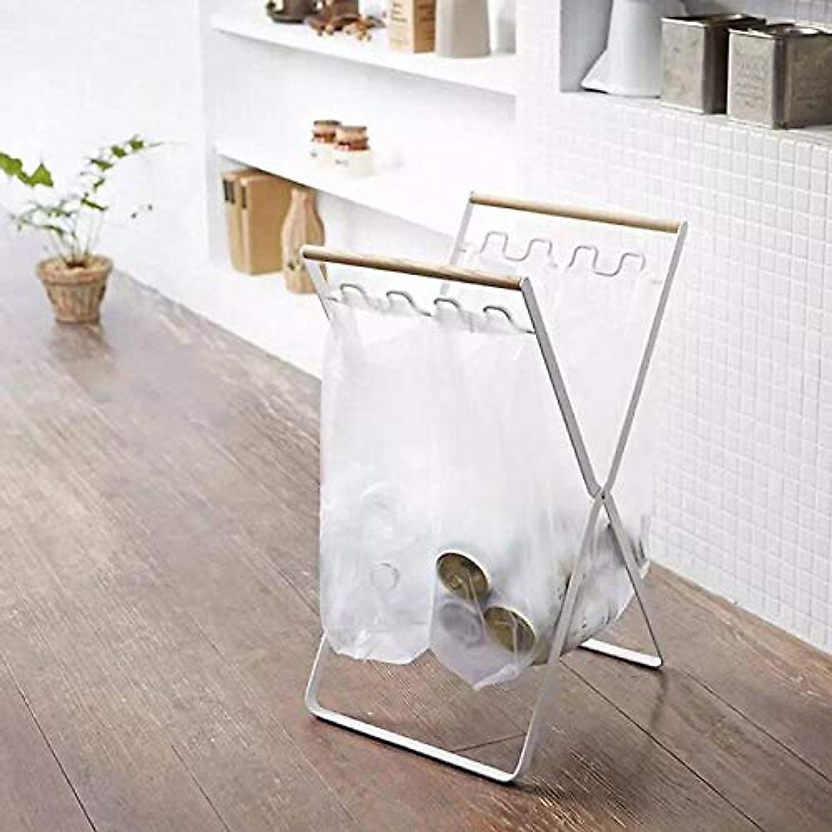 Kuinayouyi X-Type Folding Trash Stand Can Metal Trash Bag Box Holder Garbage Bag Rack Home Kitchen Storage RacksTowel Rag Dry Shelf