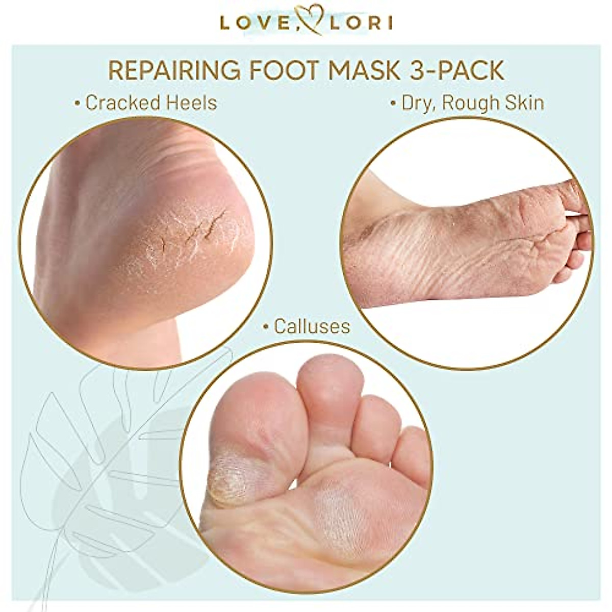 LOVE, LORI Foot Mask Moisturizing 3 Pairs Ultra Hydrating Foot Mask for Dry Cracked Feet, (NON-PEEL) with Hyaluronic Acid, Shea Butter & Coconut Oil – Great Self Care Gifts for Women & Men