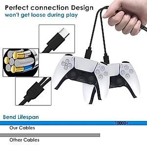 Geekria QuickFit Console Charging Cable, Charger Cord for PS5 Dualsense Controller, Y-Splitter USB C Fast Charger Cable, 2 in 1 Multiple Charger Cord for Playstation 5 / Xbox Series X (10FT)