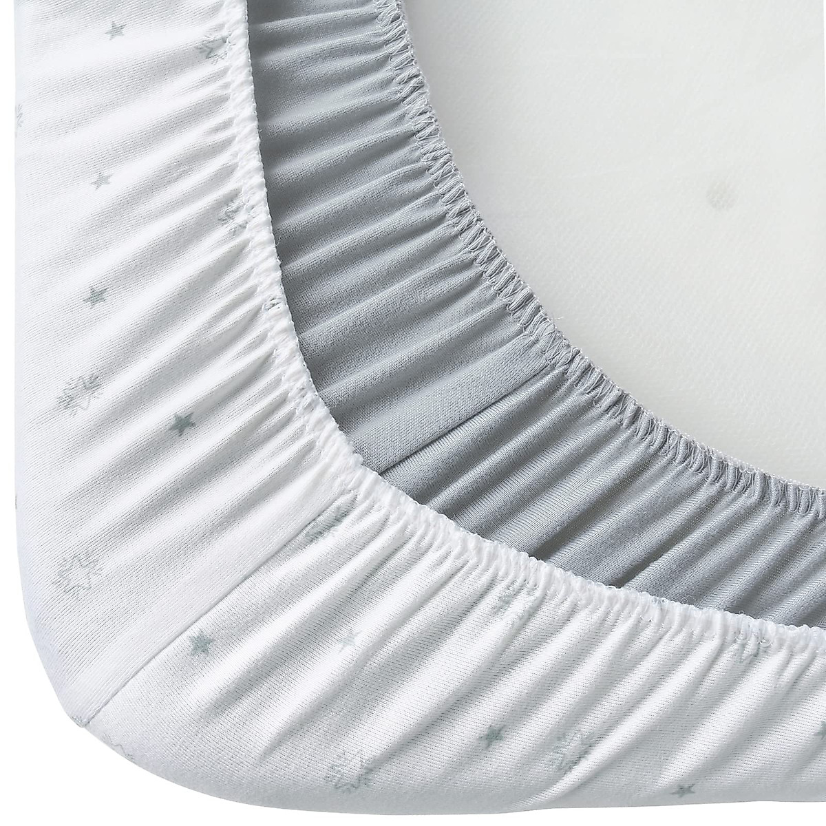 Bassinet Sheets 2 Pack 32" x 18"-Fit for Arm's Reach Clear-Vue & Cambria Co-Sleeper, RONBEI Bedside Bassinet, Chicco LullaGo Nest Portable Bassinet, Ultra Soft & Super Stretchy, Grey & White Star