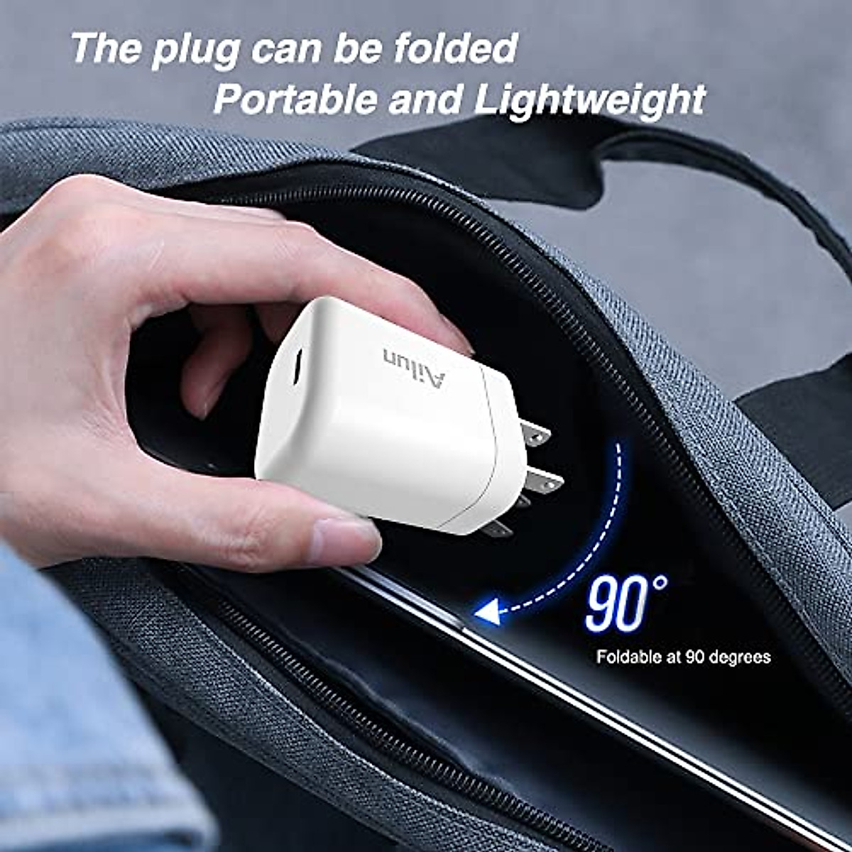 Ailun 20W USB C Power Adapter,PD Port Wall Charger Block Foldable Fast Charge for iPhone 14/14 Pro/13/13 Pro/12 Pro Max/12/12 Pro/12 Mini/11,Galaxy,Pixel 4/3, iPad Pro (Cable Not Included)