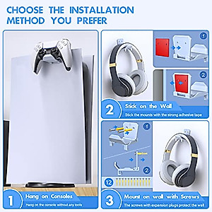 Controller Wall Mount Holder for PS5/PS4/Xbox/Switch Controller, Strong Adhesive/Screw Controller Holder Headphone stand, PS5 Headset Hanger Hook for Universal Gaming Controller and Headset - 6 Pack