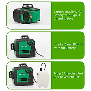 Excited Work 12 Lines Laser Leevl Self Leveling 3x360°, 3D Green Cross Line for Construction and Wallpaper/Flooring, Rechargeable Li-ion battery, Magnetic Pivoting Base, Remote Controller