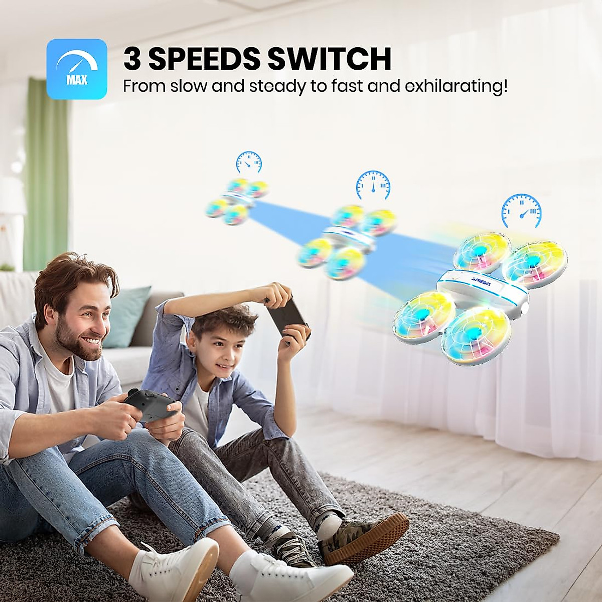 DEERC Mini Drone for Kids, D33 LED Remote Control Drone with 2 Batteries, Kids Drone with Auto Hovering, Headless Mode, 3D Flips and Throw to Go, Great Gift Toys for Boys Indoor Drone