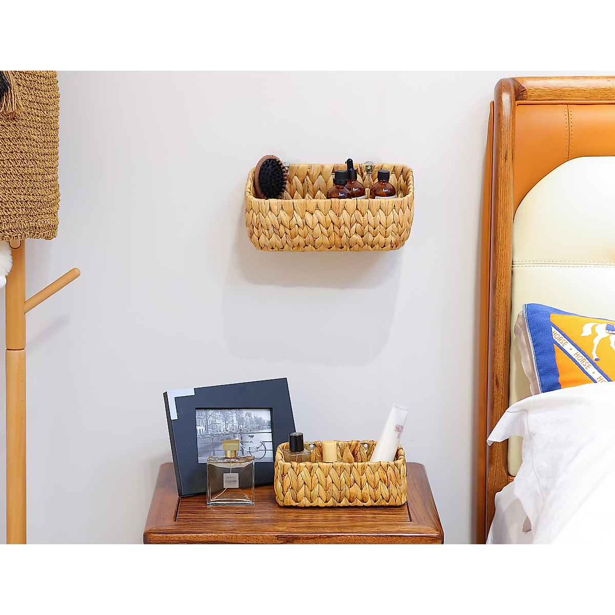 Ellinia Woven Hanging Wall Baskets for Storage, Water Hyacinth Bathroom Wall Mount Organizer, Wicker Wall Baskets Decor for Letters and Mail, Food Storage Basket, Toilet Tank Basket, Set of 2