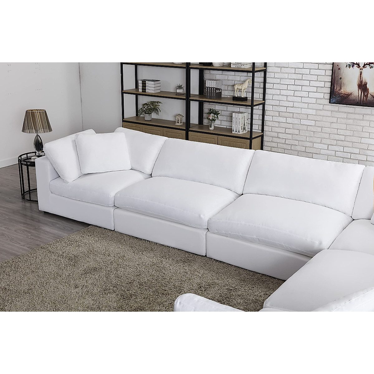 Roundhill Furniture Rivas Contemporary Feather Fill 8-Piece Modular Sectional Sofa with Two Ottomans, White