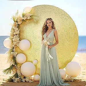Gold Round Backdrop Cover 7.2ft Sequin Circle Backdrops Curtain Photo Backdrop Arch Covers for Wedding Party Baby Shower Bridal Shower Photography Birthday Prom Background Decorations