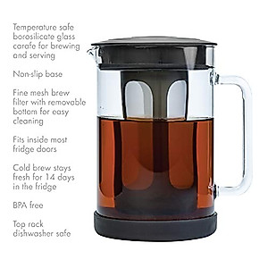 Primula Pace Cold Brew Iced Coffee Maker with Durable Glass Pitcher and Airtight Lid, Dishwasher Safe, Perfect 6 Cup Size, 1.6 Qt, Black