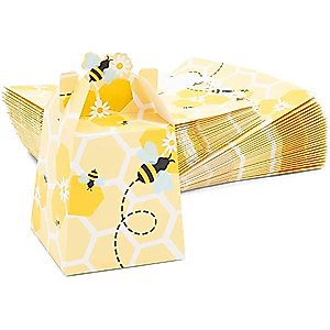 Paper Treat Boxes for Bee Party Favors (3.5 x 3.5 x 5.5 in, 50 Pack)