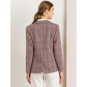 Allegra K Women's Notched Lapel One Button Boyfriend Blazer Suit Plaid Blazer Jacket Small Burgundy