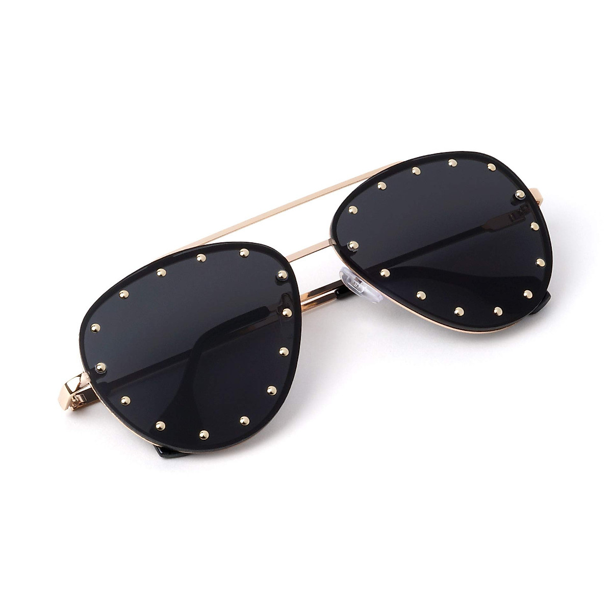 Brooklyn Rimless Oversized Studded Aviators Sunglasses Riveted Fashion Men Women AV-1672 (Black)