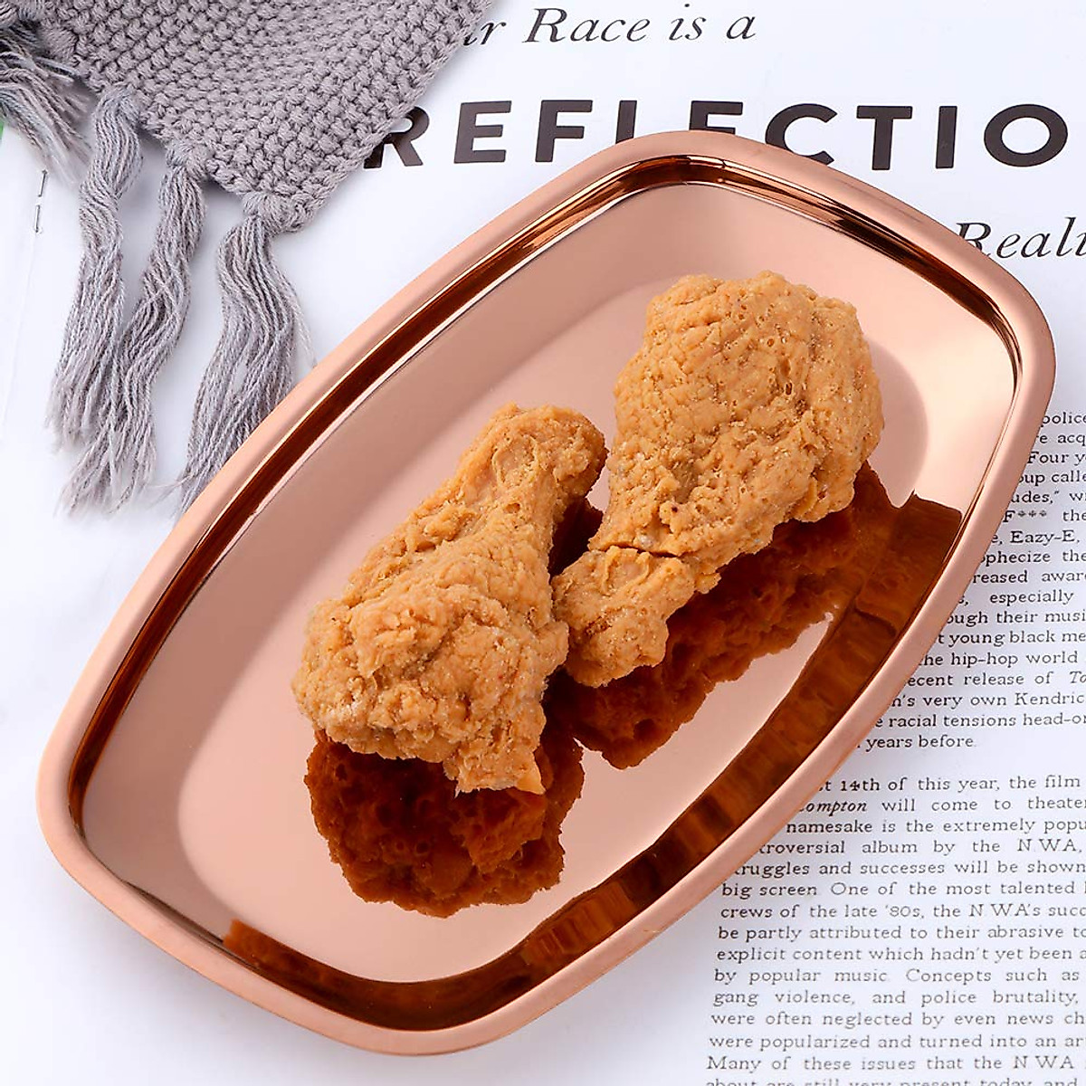 Buyer star Rose Gold 2PCS 7.12inch Stainless Steel Square Tray Fruit Trays Storage Tray Dish Plate Cosmetics Jewelry Decorative Organizer