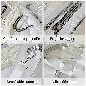 Clear Tote Bag for Women Mesh Beach Tote Bag Summer Shoulder Handbag Large PVC Transparent Crossbody Bags for Travel