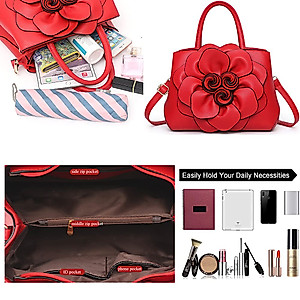 Cayla 3D Floral Handbags Purses for Women Top Handle Handbag PU Leather Satchel Shoulder Crossbody Bags Ladies Evening Bag-pink