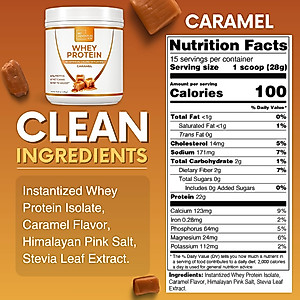 Whey Isolate Protein Powder - Low Carb Protein Powder for Women - Sweetened with Stevia Whey Isolate Protein for Muscle Growth - Natural Clean Protein Powder (Caramel, 15 Servings)