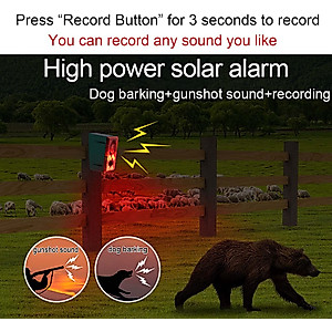 Solar Motion Detector Alarm Light,WONFAST 130db Sound Warning Security Strobe Siren Light,Gunshot Dog Barking Sound & Recording 20s Custom Message for Farm Villa Barn Yard Chicken Coop (1PCS)