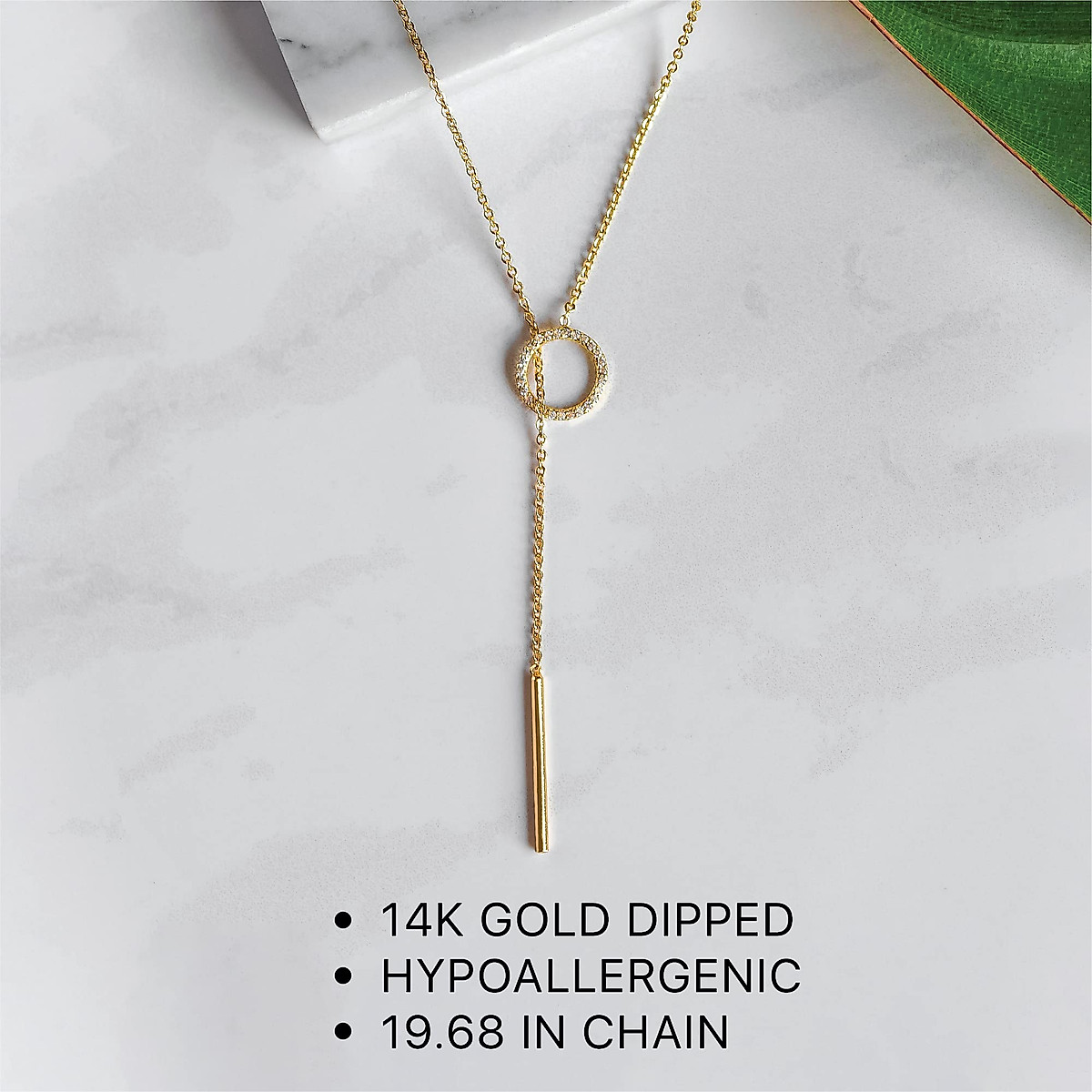 Benevolence LA 14k Gold Lariat Necklace for Women | Gold Bar Necklace | Candace Cameron Designed Y Necklace for Women | Long Chain Necklace | Drop Necklace | Accessories for Women | Gifts for Her