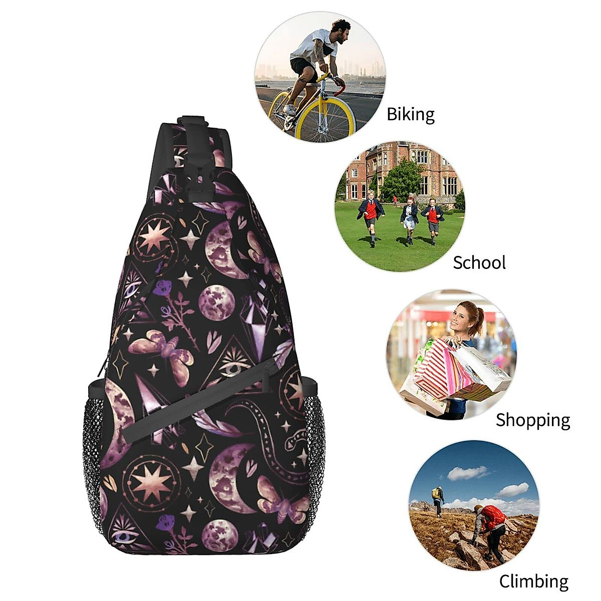 Sling Bag Tarot Moon Butterfly Magic Goth Hiking Daypack Crossbody Shoulder Backpack Travel Chest Pack for Men Women