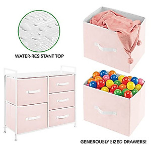 mDesign 30.03" High Steel Frame/Wood Top Storage Dresser Furniture Unit with 5 Removable Fabric Drawers - Tall Bureau Organizer for Bedroom, Living Room, Closet - Jane Collection - Pink/White