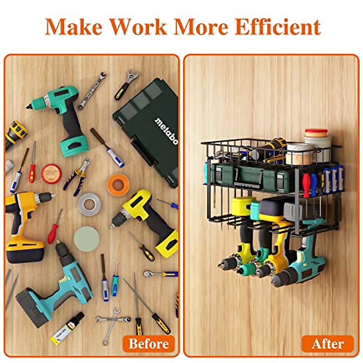 Apsan Power Tool Organizer-Wall Mount Style for Power Tool Drill as Heavy Duty Tool Shelf, Garage Storage Basket, Utility Storage Rack,Black