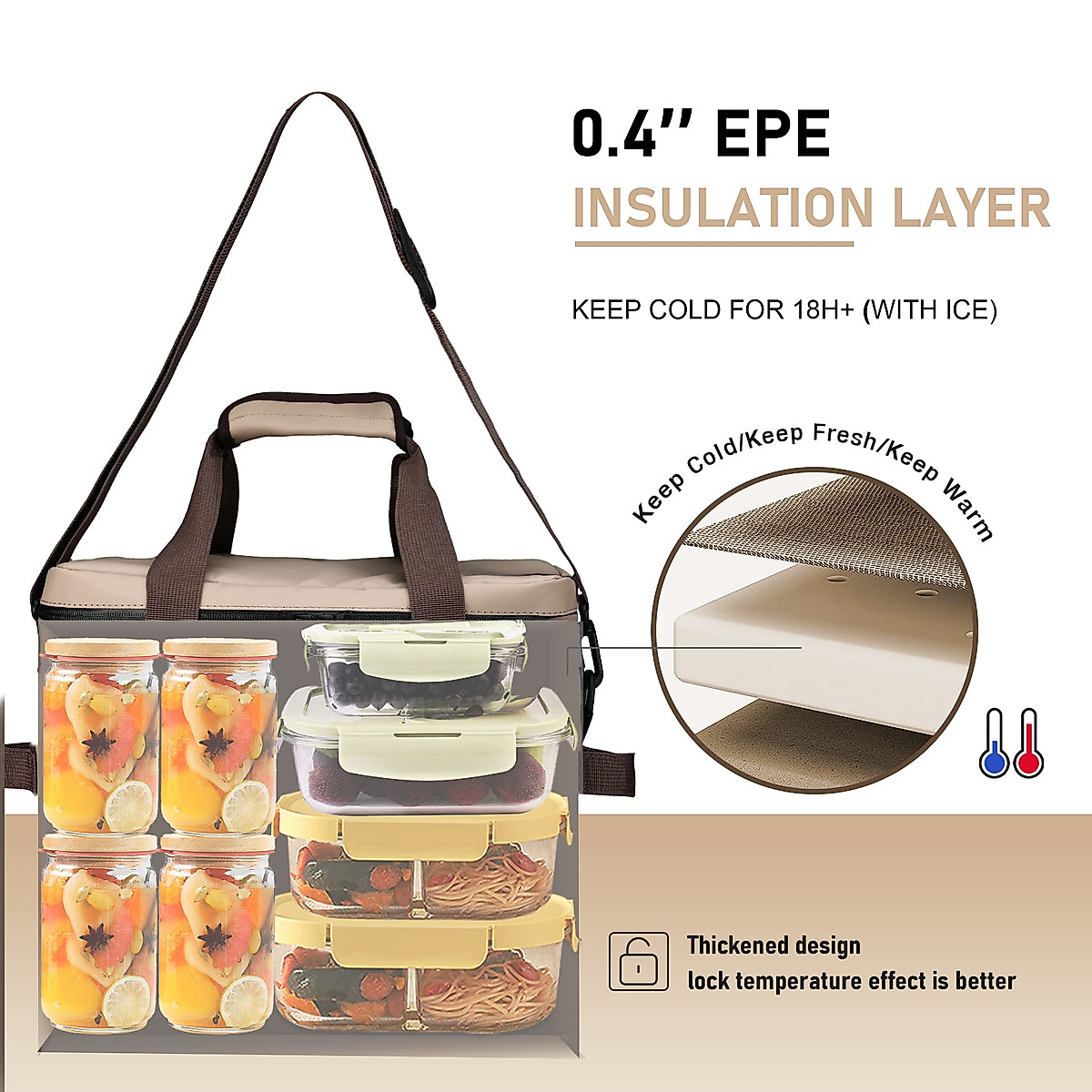 VILLEY 20L Insulated Cooler Bag with Padded Top Handle, Removable Shoulder Strap, and Sufficient Capacity for 30 Cans of 12 oz Drinks