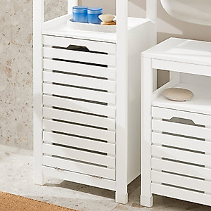 Haotian Bathroom Laundry Basket Laundry Cabinet Bathroom Cabinet Storage Cabinet with Slatted Door, White, BZR67-W