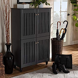 Baxton Studio Fernanda Modern and Contemporary Dark Gray 4-Door Wooden Entryway Shoe Storage Cabinet