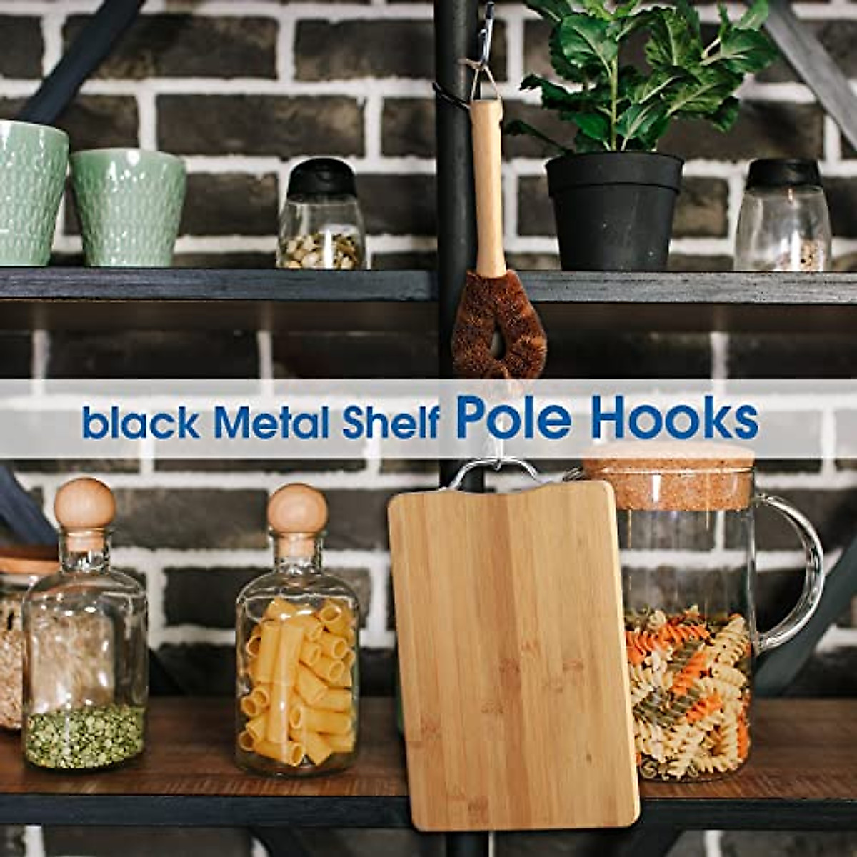 Coume 5 Pcs Shelf Pole Hooks Silver Black Steel Attachment Heavy Duty Wire Shelving Rack Utility Hanger Safety Wrap Hook for Storage Garage Use with Metal or Shelves and Racks