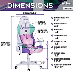 Techni Sport Gaming Chair Collection - Office Chair - Gaming Computer Chair - Recliner Chair - Back Support - Ergonomic & Adjustable - Lumbar Support Leather Gaming Chair (TS42, Multicolor)