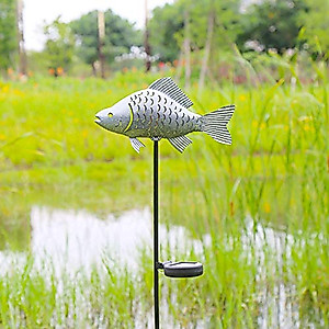 KAIXOXIN Solar Garden Lights Metal Fish Decorative Stake for Outdoor Patio Yard Decorations,Warm White LED Solar Path Lights