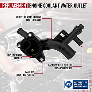 Engine Coolant Housing Water Outlet with Sensor - Compatible with Chevy Cruze, Sonic, Trax and Buick Encore 1.4L - Replaces 25193922, 15-11105, 902-846, 55565334, 1511105, 902846