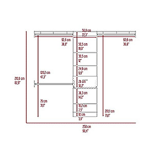 Manchester 250 Closet System with 5 Open Shelves, 1 Drawer, and 3 Metal Rods, Dark Walnut