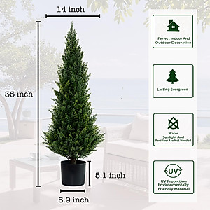 Artificial Topiary Cedar Trees Faux Pine Shrubs UV Resistant Artificial Bushes Artificial Plants for Indoor Outdoor Garden,3 Feet-2 Pack