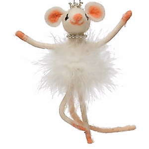 OnHoliday Wool Felt Ballerina Mouse in Feather Dress and Tiara Hanging Christmas Tree Ornament