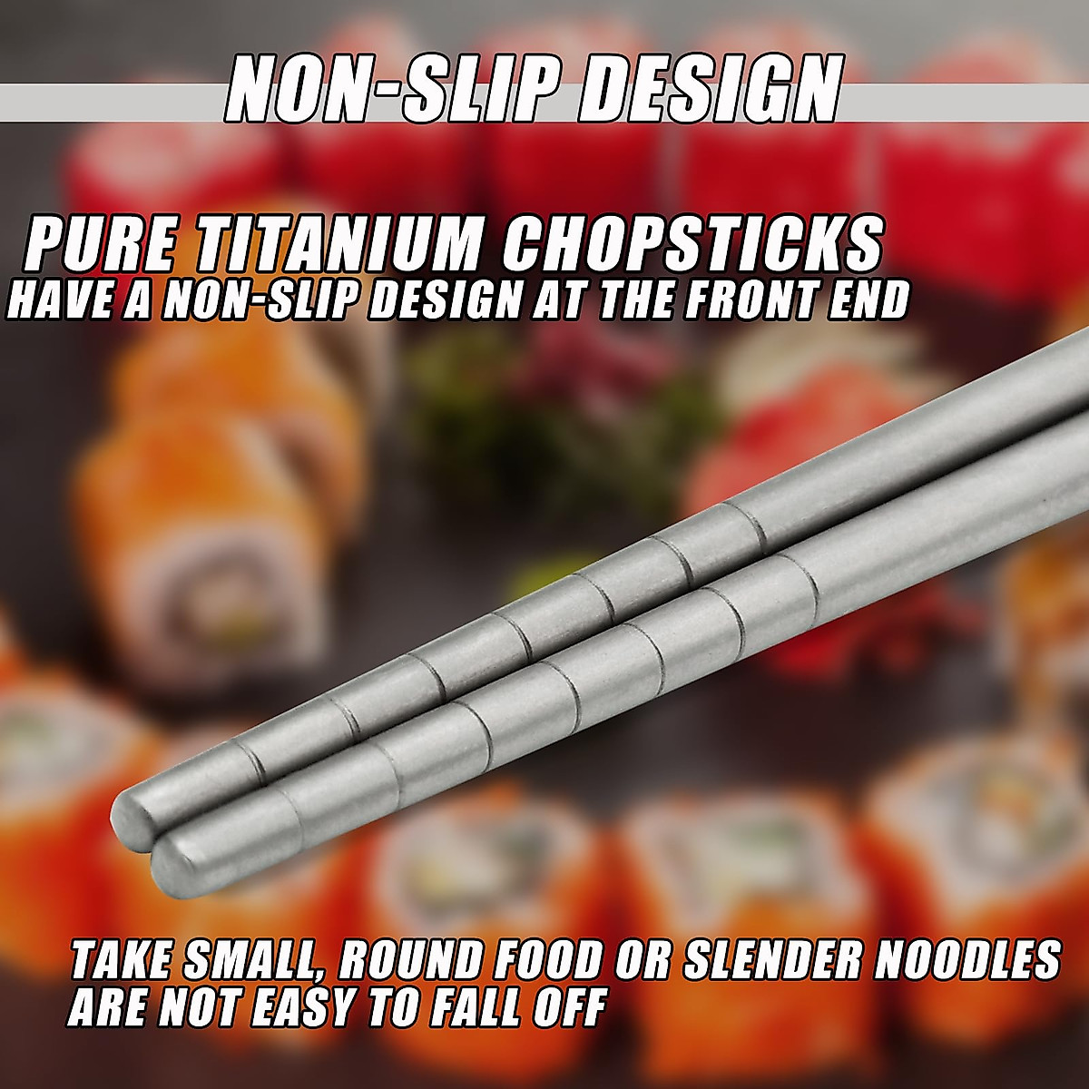 Carimee Titanium Chopsticks 1 Pair with Carry Case, 9” Lightweight Chopsticks reusable, Travel utensils, Non-Slip, Dishwasher Safe, Eco-Friendly, Portable, 2023 Gifts Set- White Case