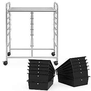 12-Drawer Rolling Storage Craft Cart and Organizer - Rolling Organizer Cart Tools and 4 Universal Casters (Black)