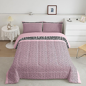 Erosebridal Animal Print Bedding Set Queen Girly Pink Comforter Set, Cheetah Printed Duvet Insert Safari Leopard Quilt Set, Black and White Zebra Skin Bedding Comforters & Sets for Kids Boys Girls