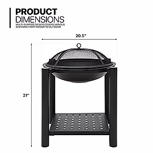 MoNiBloom 22" Portable Fire Pit Outdoor Wood Burning Firepit Outside BBQ Grill Cooking with Rack for Patio Backyard Picnic Garden, Black